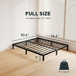 AMOBRO Low Profile Bed Frame - Heavy Duty Metal Full Bed Frame in Matte Black, 7-Inch Heavy Duty Platform with Steel Slats, Easy Assembly, Noise-Free, Non-Slip, No Box Spring Needed