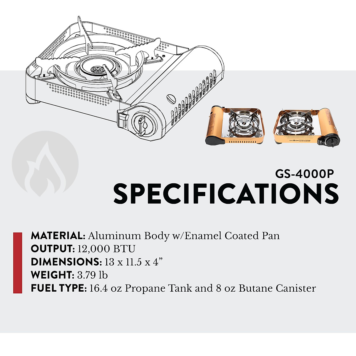 Gas ONE GS-4000P - Camp Stove - Premium Propane or Butane Stove with Convenient Carrying Case - Patent Pending - Great for Camp Stove and Portable Butane Stove for All Cooking Application