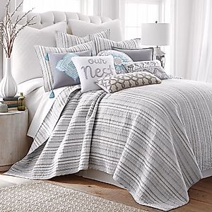Levtex Home Bondi Stripe Grey King Cotton Quilt Set, Grey and White, Stripe