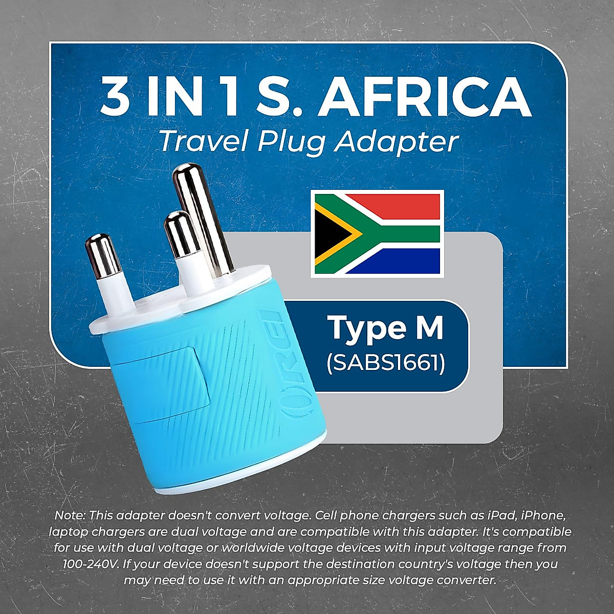 OREI South Africa, Botswana, Namibia Travel Plug Adapter with Dual USB - USA Input - Type M (U2U-10L), Will work with Cell Phones, Camera, Laptop, Tablets, iPad, iPhone