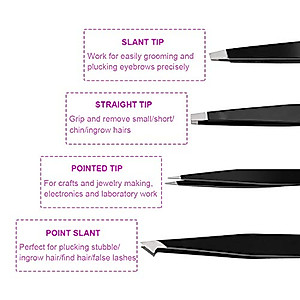 Eyebrow Tweezer Set, Stainless Steel Tweezers for Eyebrows - Best Precision for Facial Hair, Ingrown Hair, Splinter, Blackhead and Tick Remover