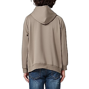 FLYCHEN Men's Solid Color Loose Hoodie Hip Hop Couples Long Sleeve Unisex Sweatshirt Khaki XL