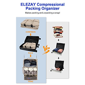 ELEZAY Hanging Packing Cubes Portable Closet 3-Shelf Travel Collapsible Compression Garment Organizer for Carry-on Luggage Suitcase Space Saver Bag XX-Large_No Side Pockets, Beige