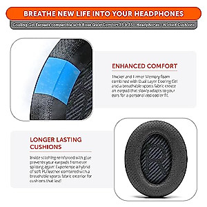 WC Freeze QC35 - Cooling Gel Ear Pads for Bose QC35 & QC35ii (QuietComfort 35) Headphones & More | Breathable Sports Fabric, Cooling Gel, Extra Thick & Cooler for Longer | Black