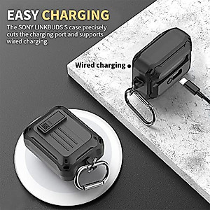 Secure Lock Case for Sony Linkbuds S, WOFRO Shock-Absorbing Protective Cover Military Armor Series Full-Body Shockproof Rugged Hard Shell with Keychain (Black)