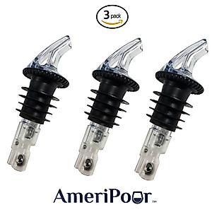 Ameripour - Measured Liquor Pourer - Patron Pour Spout - Made 100% In The USA. Bar Spouts That Don't Leak - No Cracks, Just A Perfect Cocktail Pour Every Time. (Clear, 1.25oz (37ml) - 3 Pack)