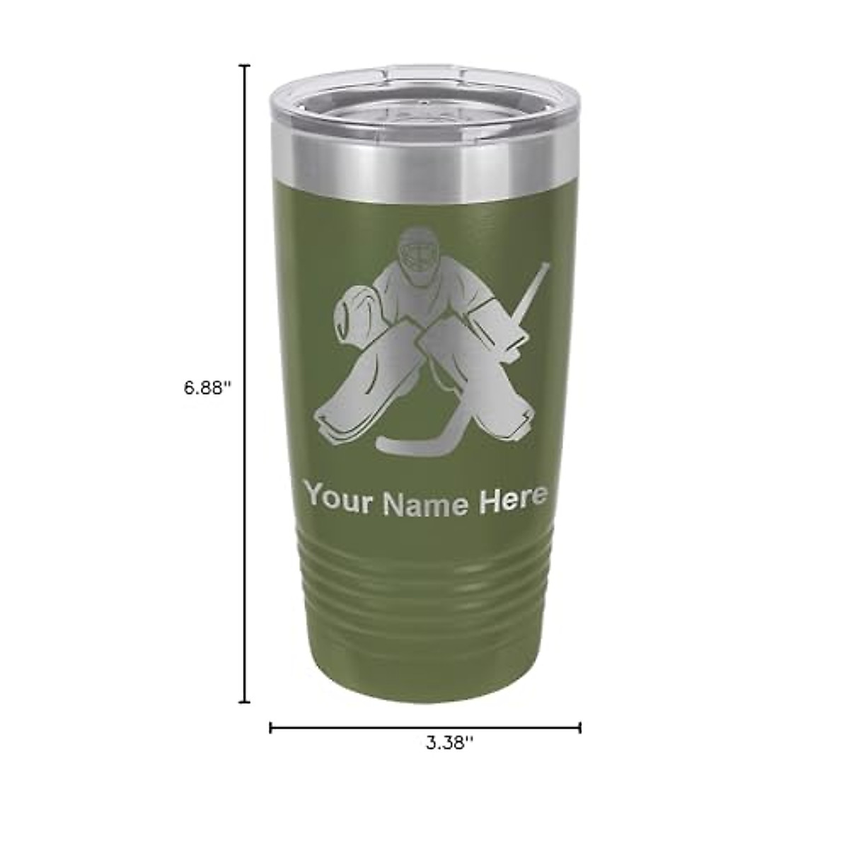 LaserGram 20oz Vacuum Insulated Tumbler Mug, Hockey Goalie, Personalized Engraving Included (Camo Green)