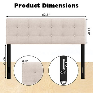 Giantex Linen Upholstered Headboard, Adjustable Width Button Tufted Headboard Only with Solid Wood Legs, Attach Frame, Modern Headboards for Queen Full Size Bed, Beige