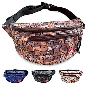 FLOCK THREE Fanny Pack Waterproof Waist Bags Mens Shoulder Bag Women's Sling Purses Travel Backpack Casual Bum Bag Women Small Size Crossbody Sling Bag For Dog Lover Hiking Bicycle Men Chest Daypacks