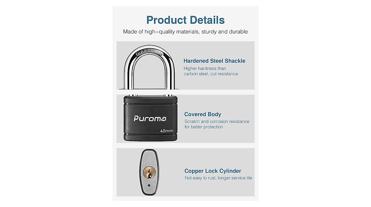 Puroma 2 Pack Keyed Padlock with 3 Keys, 1.1 Inch Locker Lock 40mm ...