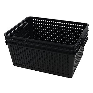 Joyeen 3 Packs Large Organizer Baskets Bins, Plastic Storage Basket (Black)