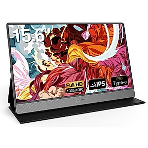 KOORUI Portable Monitor 15.6inch FHD Inch 1080P Gaming Monitor IPS Laptop Monitor with USB C HDMI w/Protective Cover & Dual Speakers, External Monitor for PC Phone Mac Xbox PS4/5 Switch(15B1)