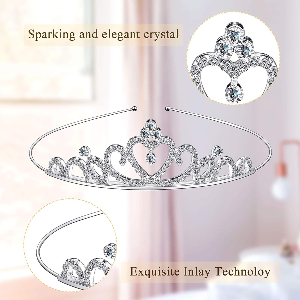 Hicarer 6 Pieces Girls Crystal Tiara Heart Rhinestone Tiara Crown Princess Crystal Headband for Wedding Prom Birthday Party (Delicate Style)