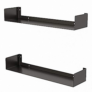 Wallniture Bali Floating Bookshelf and CD DVD Storage Shelves, Video Game Shelf Set of 2, Metal 24 Inch Black Floating Shelves for Wall