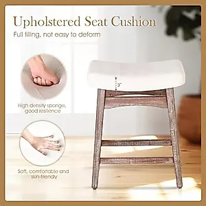 Sophia & William White Bar Stools Set of 2, Counter Height Modern Bar Stools with Linen Fabric Seat & Solid Wood Legs, 24 inch Bar Chairs