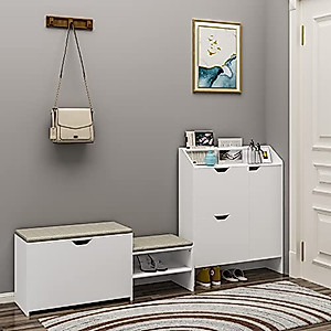 lesolar Shoe Cabinet with 2 Flip Drawers and Top Place Space, Freestanding Tipping Bucket Shoe Storage Cabinet, Shoe Rack Organizer for Entryway Hallway Bedroom Corridor Stairway, Write