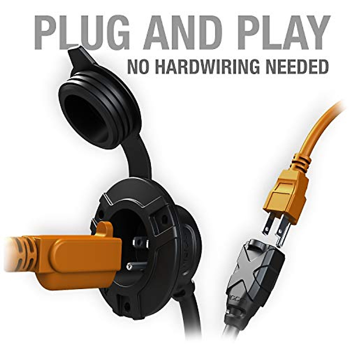 NOCO GCP1 15A AC Port Plug, 125V Power Inlet Socket, and Waterproof Electrical Outlet Receptacle Box with 16-Inch Integrated Outdoor Extension Cord