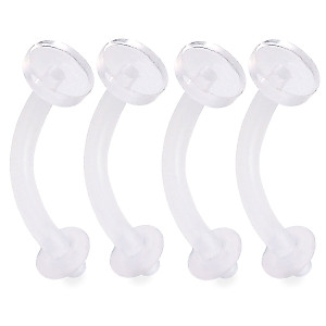 bodyjewellery 4pcs 16g Curved Barbell Eyebrow Piercing Rings Clear Retainer Bioflex Bendable Flexible Acrylic Invisible Gauge - 8mm