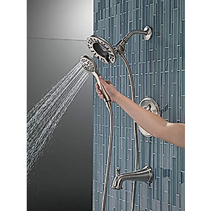 Delta Faucet Linden 17 Series Dual-Function Tub and Shower Trim Kit, Shower Faucet with 4-Spray In2ition 2-in-1 Dual Hand Held Shower Head with Hose, Stainless T17494-SS-I (Valve Not Included)