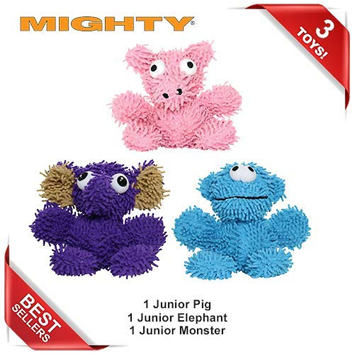 MIGHTY- Microfiber Ball Elephant– Made with Squeaker Balls and Minimal Stuffing. Strong & Tough. Interactive Play Dog Toy. Machine Washable & Floats. (Combo Pack #1)