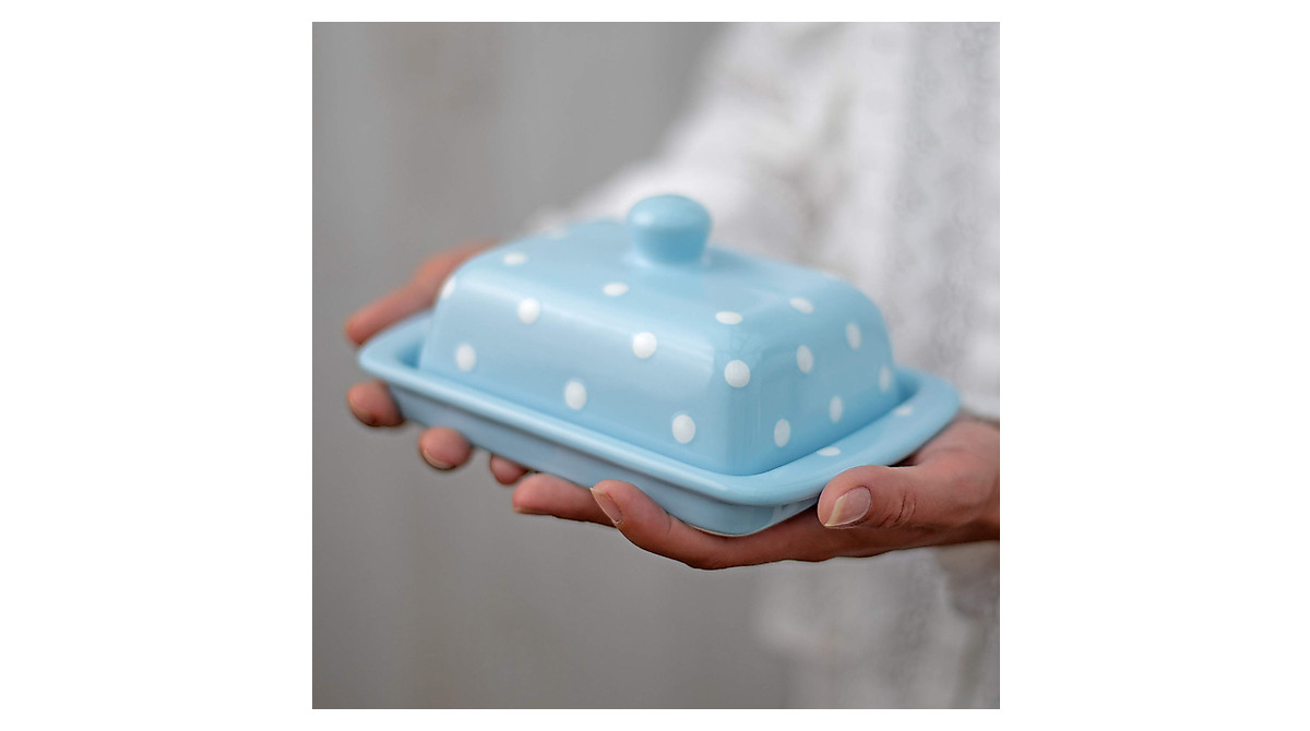 Unique Sky Blue Ceramic Butter Dish - Handmade & Eco-Friendly
