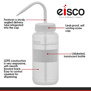EISCO 2PK Chemical Wash Bottle, No Label, 500ml - Wide Mouth, Self Venting, Low Density Polyethylene - Performance Plastics Labs
