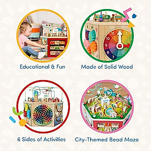 Battat – Wooden Activity Cube – City-Themed Activity Center – Educational Toys- Wooden Toys For Toddlers And Kids- 1 year +