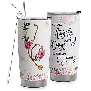 HOMISBES Nurse Tumbler For Women - Appreciation Nurse Gifts - Nurse Coffee Travel Mug Birthday Christmas Cups Nurse Week - Nursing School Graduation for Nurses Stainless Steel Tumbler 20oz