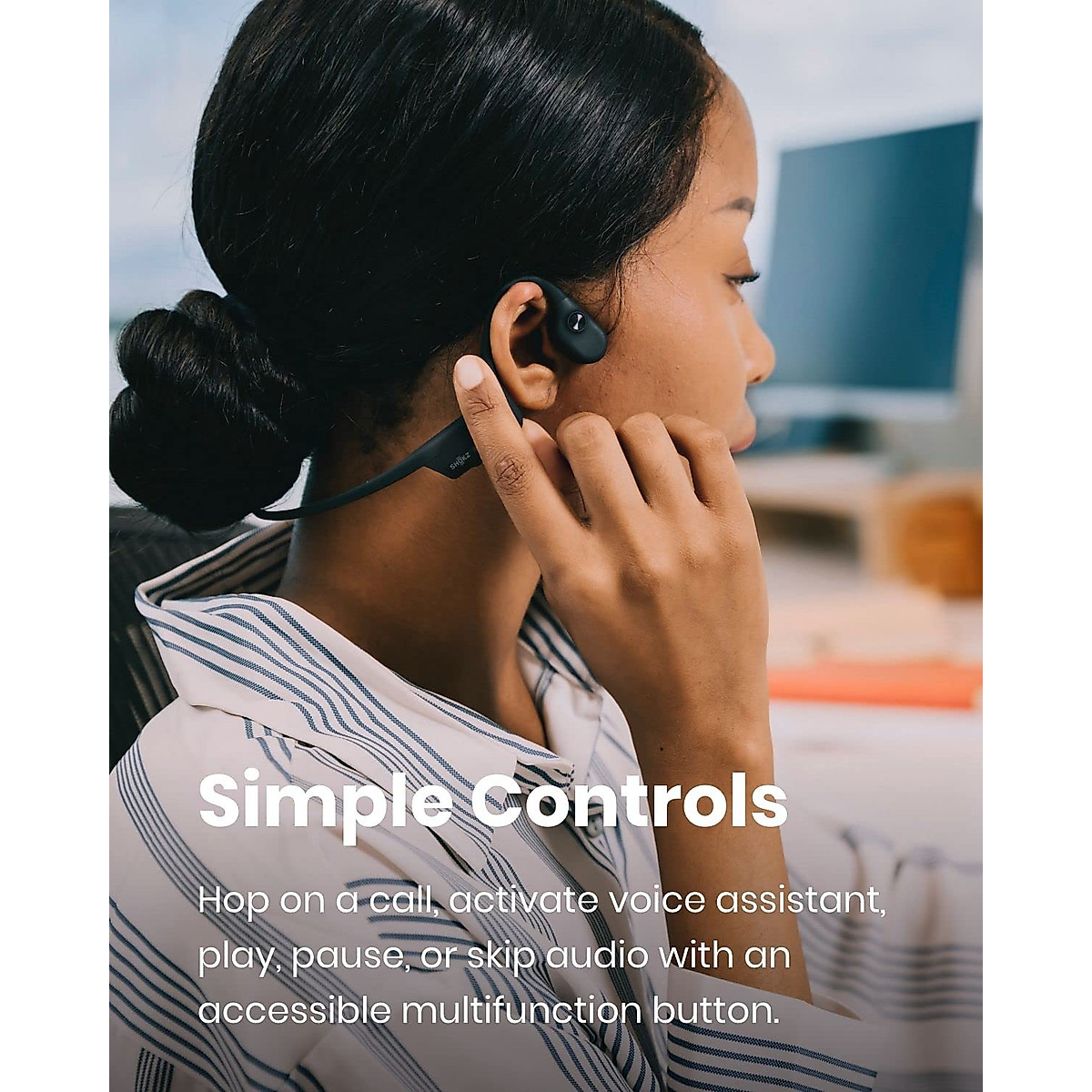 SHOKZ OpenComm UC Bone Conduction Bluetooth Stereo Computer Headset with Loop110 USB-C Adapter-Wireless PC Headphones with Noise-Canceling Boom Microphone for Home Office Use,with Bookmark