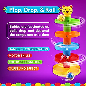 5 Layer Ball Drop and Roll Swirling Tower for Baby and Toddler Development Educational Toys | Stack, Drop and Go Ball Ramp Toy Set Includes 3 Spinning Acrylic Activity Balls with Colorful Beads