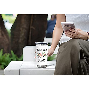 Waldeal Worlds Best Aunt Birthday Gifts for Women, 20oz Stainless Steel Tumbler Cup with Lid, Insulated Travel Coffee Mug