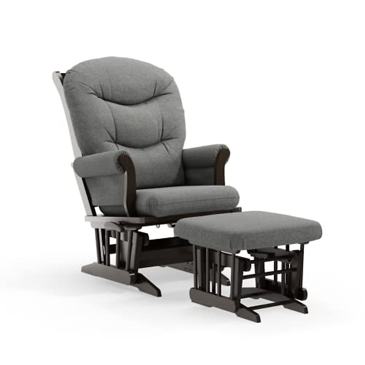 Dutailier Adele 2533 Wood Glider Multiposition-Lock Recline with Ottoman, Espresso/Dark Grey