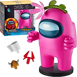 P.M.I. Among Us Action Figure | One of Four 6.7-Inch-Tall Among Us Toys + 5 Hidden Hats & Accessories| Among Us Party Favors and Playable Collectibles | Pink Crewmate Among Us Toy