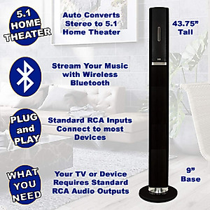 Acoustic Audio AAT1002 Bluetooth Tower 5.1 Home Speaker System with Powered Sub and 2 Extension Cables
