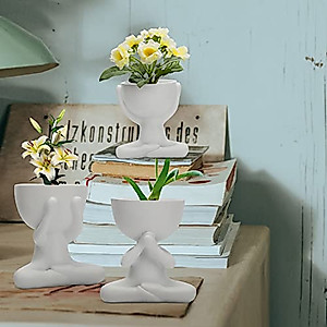 3 Pack Ceramic Succulent Plant Pot, Creative Human Shaped Planter, Decorative Resin Succulent Planter Vase Human Face Flower Pot Plant Container Bonsai Holders Desktop Flower Table Art Statue, White