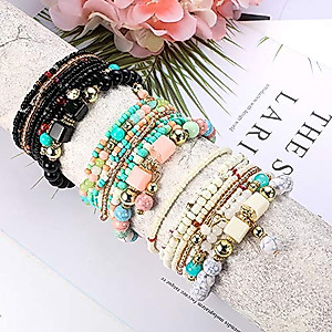 Udalyn 6 Sets Bohemian Stackable Bead Bracelets for Women Men Multilayered Bracelet Set Pendant Charm Stretch Bangles