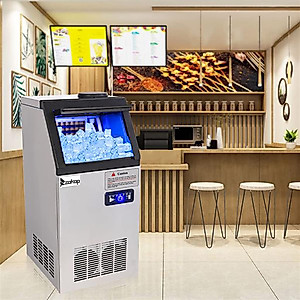 Zokop ZOKOP Commercial Ice Maker 110Lbs/24H, Stainless Steel Ice Machine with 24Lbs Ice Storage Capacity, Freestanding Under Counter ice Maker, Ideal for Home, Office, Restaurant, Bar, Coffee Shop