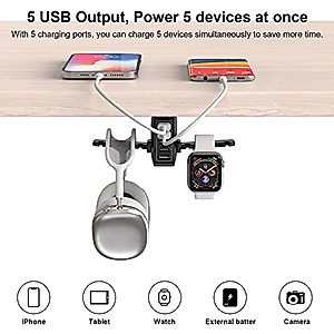 PC Gaming Headphone Headset Holder Hanger Hook Stand, HORUMP Dual Headphone Stand Under Desk with 5 Ports USB Charging Station, Suitable for Gamer Earphone Accessories as Boyfriend, Son, Husband Gifts