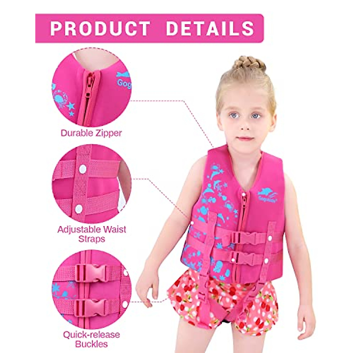 Gogokids Kids Swim Vest Float Jacket - Boys' and Girls' Floaties Swimsuit Buoyancy Swimwear