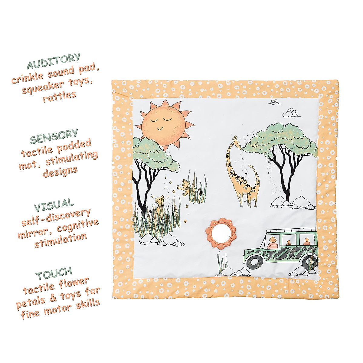 JumpOff Jo - Baby Gym Activity Center & Washable Play Mat - Includes 5 Early Development & Sensory Toys – Ideal for Infants Ages 3 Months or Older - Tiny Dino Blue