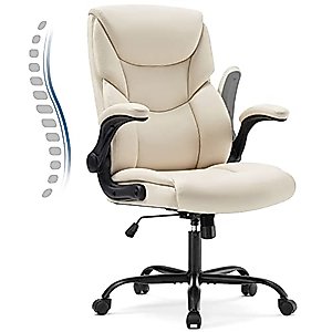 JHK Ergonomic Adjustable Computer Desk White Office Chair, Cream