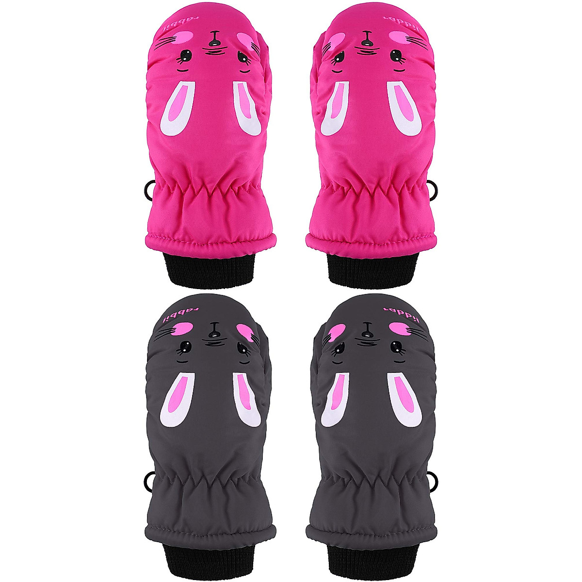 SATINIOR 2 Pairs kids waterproof mittens Girls Winter Snow mittens Warm Snow Gloves for Winter Outdoor Activities(3-5 Year,Classic Style)