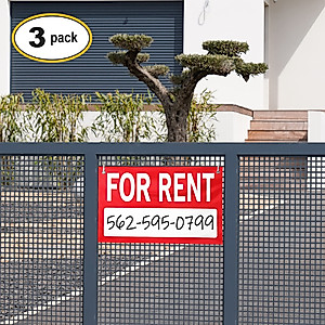 Greenyef Graphics For Rent 13 oz Heavy Duty Vinyl Banner - 3 Pack - DIY Sign for Business, House Indoor/Outdoor Single-Sided with Metal Grommets | 12x21” Red & White