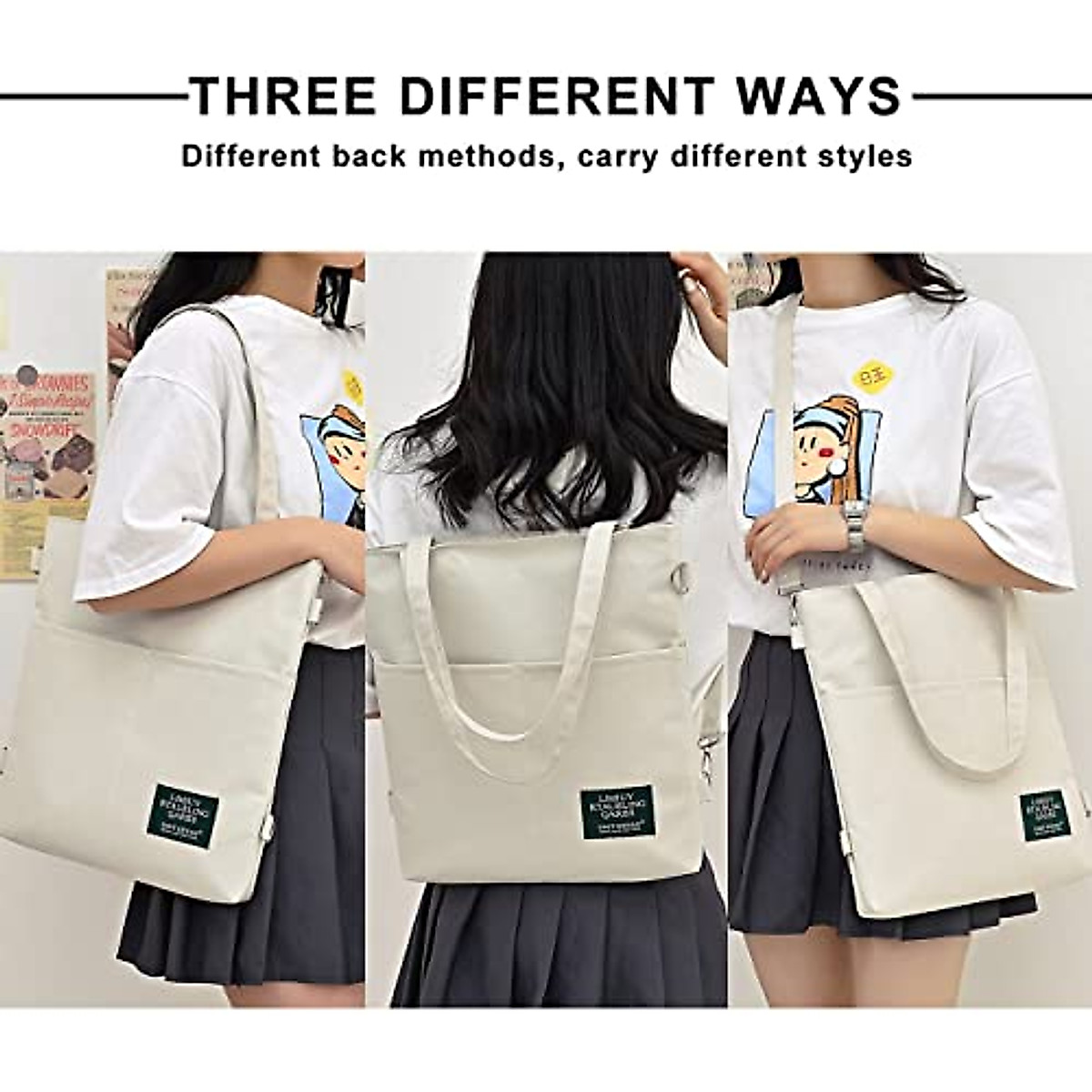 WULIQIUQIU Women's Hobo Bag Canvas Shoulder Bag with Zipper Casual Crossbody Large Capacity Handbag Tote Travel Bag Beige