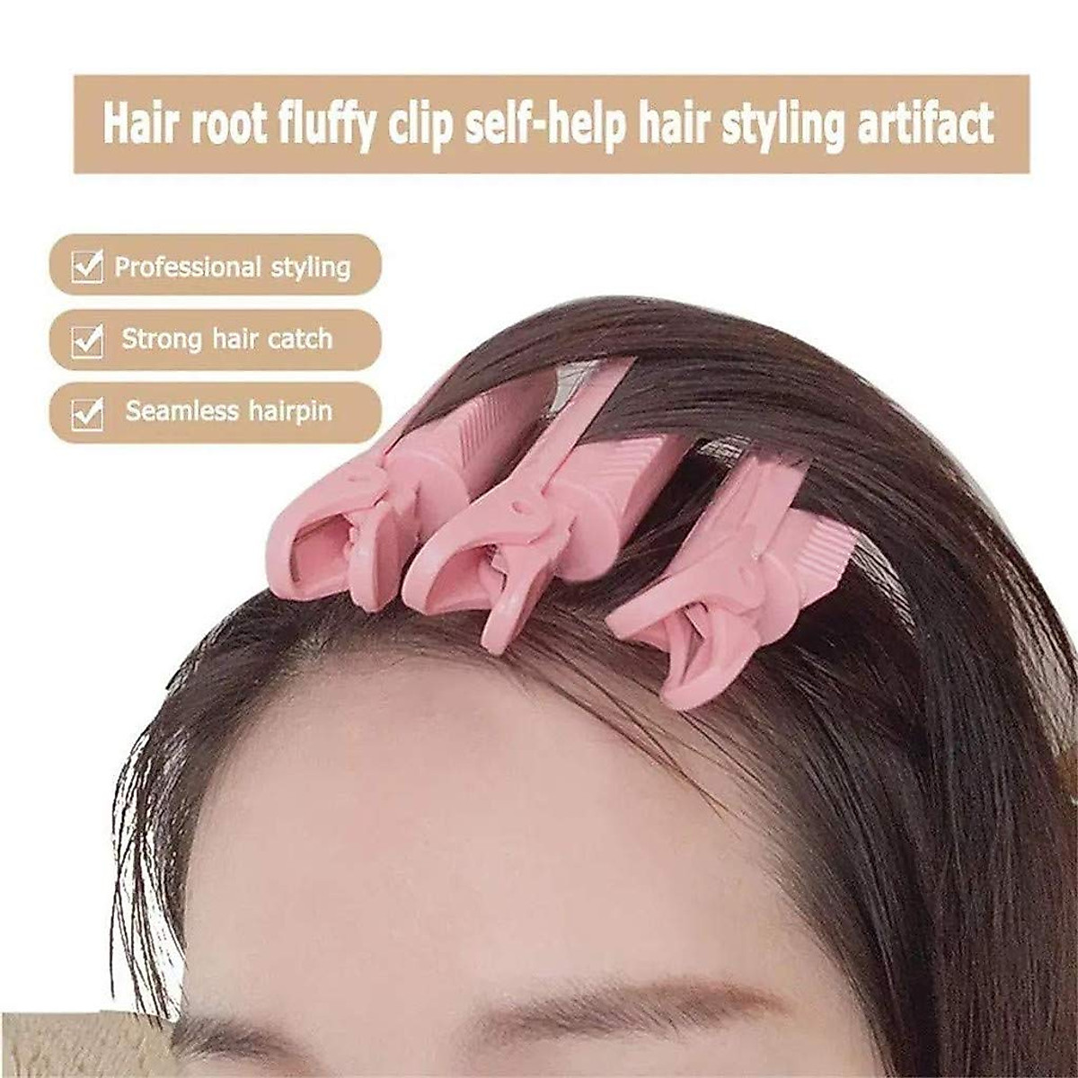 5pcs Volumizing Hair Root Clip - Natural Fluffy Hair Root Clip,Self Grip Root Volume Hair Curler Clip Naturally Diy Curler Fluffy Clamps Rollers Hair Styling Tool (5pc, Pink)