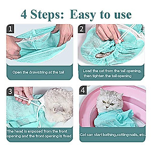 HATIKY Cat Bathing Bag，Puppy Dog Cleaning Shower Bag- Adjustable Anti-Bite and Anti-Scratch Polyester Soft Restraint Cat Grooming Bag for Bathing, Nail Trimming, Injection, Medicine Taking (Green)