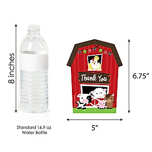 Big Dot of Happiness Farm Animals - Shaped Cards - Barnyard Baby Shower or Birthday Party Thank You Note with Envelopes - Set of 12