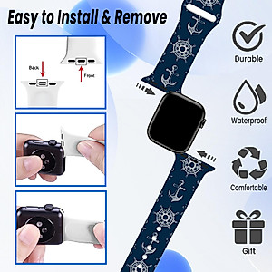 Nautical Theme Blue Anchor Watch Bands Compatible with Apple Watch 38mm 40mm 41mm for Women Men Silicone Wristbands Strap Replacement for IWatch Series SE 8 7 6 5 4 3 2 1
