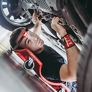 Magnetic Wristband Led Headlamp Flashlight, Magnetic Wristband for Holding Screws Men Stocking Stuffers, Christmas Gifts for Dad Valentines Day Gift for Him Husband Magnetic Tool for Carpenter