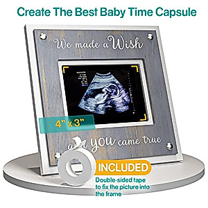 1Dino Premium Baby Sonogram Keepsake Picture Frame, Ultrasound Frame - 8.5" x 8.5" White/Grey Wood Photo Frame - Gift Idea for Expecting Parents, Baby Shower, First Time Mom/Dad Gifts, Nursery Decor